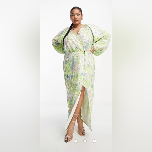 ASOS Curve | Dresses | Asos Edition Curve Sequin Wrap Midi Dress In Floral Print | Poshmark